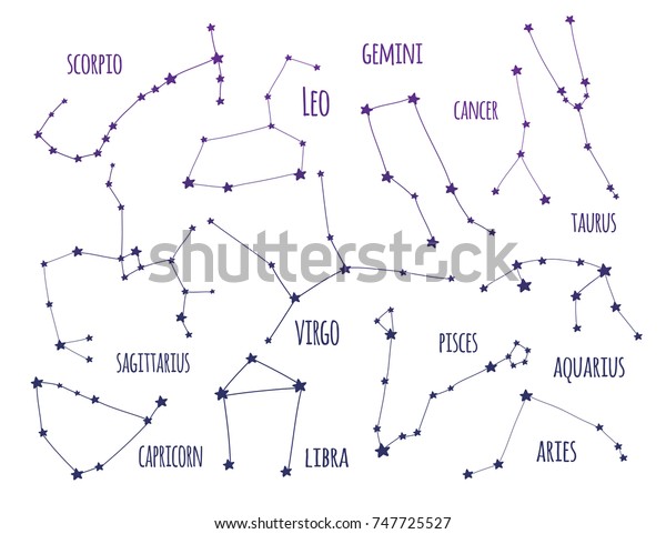 Hand Drawn Zodiac Constellations Graphic Vector Stock Vector (Royalty ...