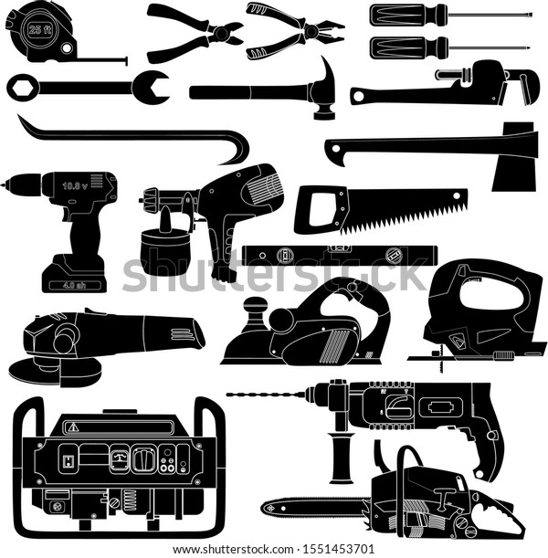 Hand Electric Tools Black White Set Stock Vector (Royalty Free ...