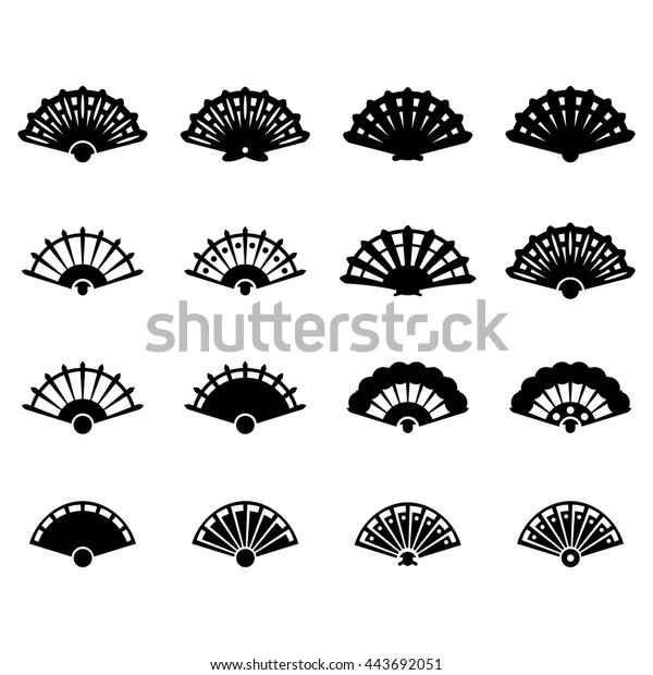 Hand Fan Icon Set: vetor stock (livre de direitos) 443692051 | Shutterstock