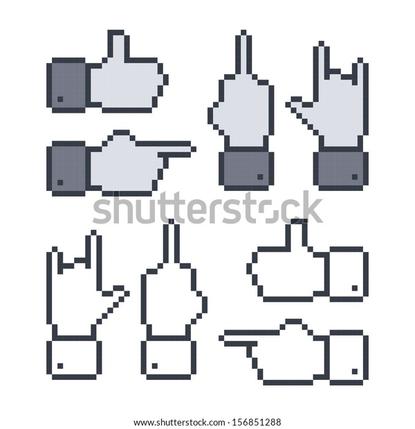 Hand Gesture Pixel Art Set: vector de stock (libre de regalías ...