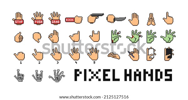 Hand Gesture Pixel Art Set Video Stock Vector (Royalty Free) 2125127516 ...