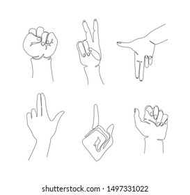 Hand Gesture Set Continuous Line Drawing Stock Vector (Royalty Free ...