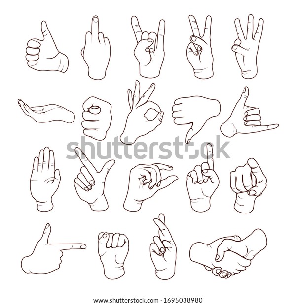 Hand Gestures Outline Finger Marks Sign Stock Vector (Royalty Free ...