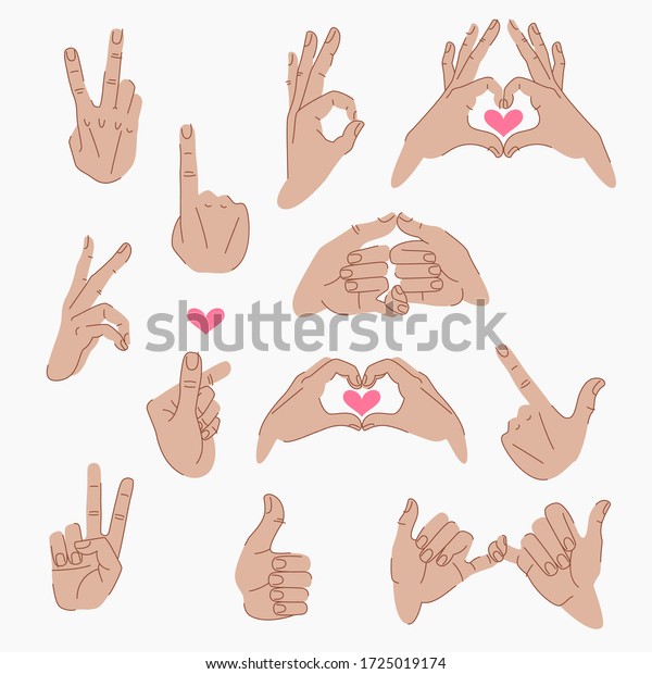 Hand Gestures Set Ok Sign Mini Stock Vector (Royalty Free) 1725019174 ...