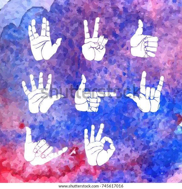 Hand Gestures Sign Language Icon Set Stock Vector (Royalty Free ...
