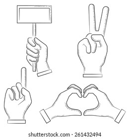 Hand Gestures Sketch Hand Signs Vector Stock Vector (Royalty Free ...