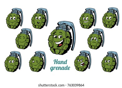 Hand Grenade Emotions Emoticons Set Isolated Stock Vector (Royalty Free ...