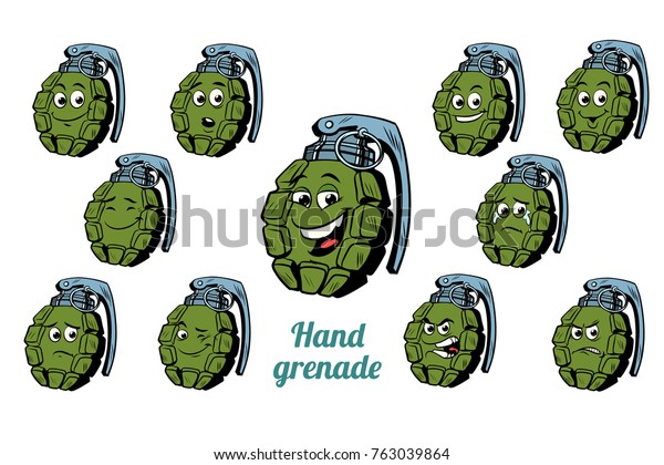 Hand Grenade Emotions Emoticons Set Isolated Stock Vector (Royalty Free ...