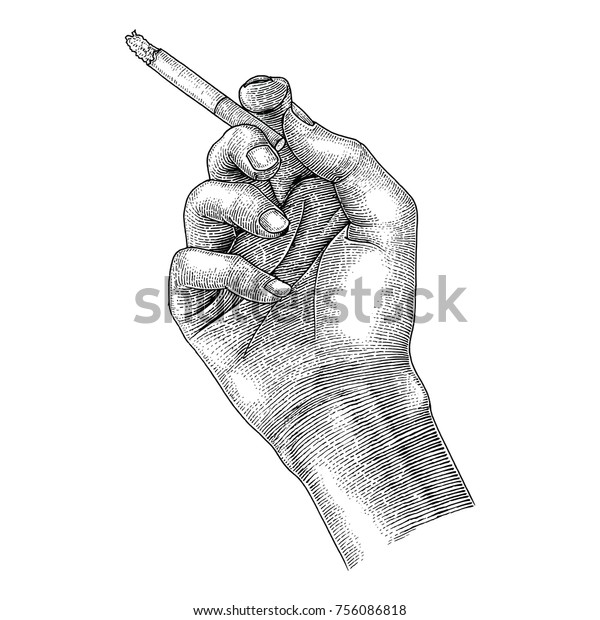 Hand Holding Cigarettesmoking Cigarette Drawing Vintage Stock Vector ...