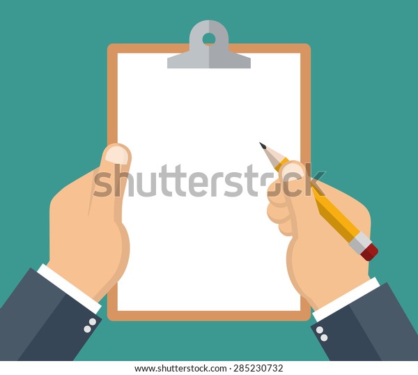 Hand Holding Clipboard Blank Sheet Paper Stock Vector (Royalty Free ...