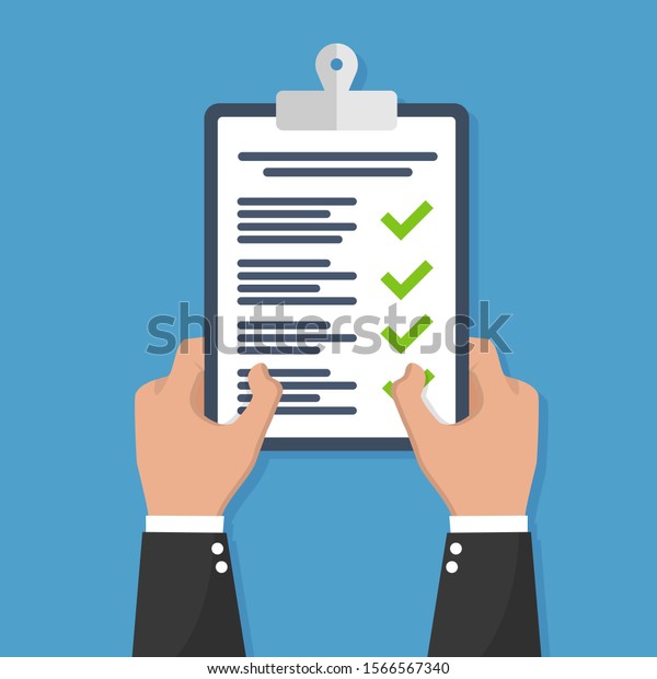 Hand Holding Clipboard Checklist Stock Vector (Royalty Free) 1566567340 ...