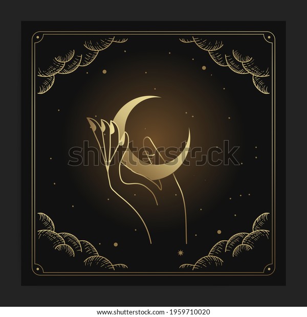 Hand Holding Crescent Moon Engraving Hand Stock Vector (Royalty Free ...