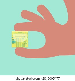 Hand Holding Electronic Chip Fingers Conceptual Stock Vector (Royalty ...