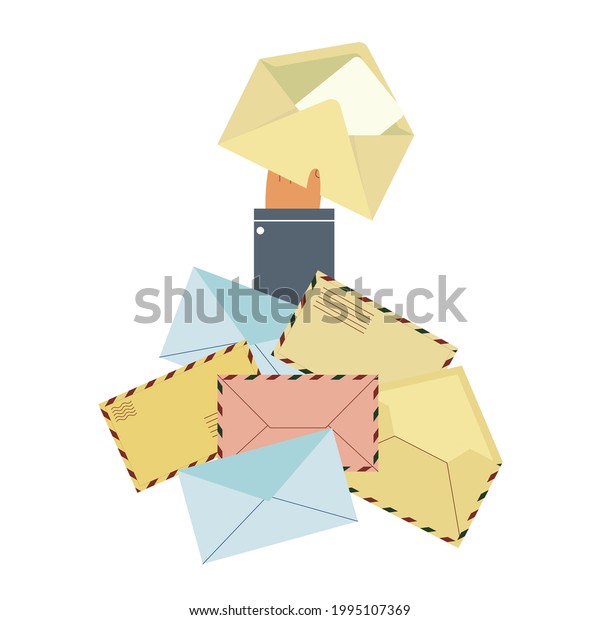 Hand Holding Envelope Lots Letters Incoming Stock Vector (Royalty Free ...