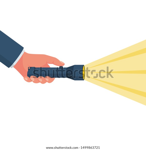 Hand Holding Flashlight Search Concept Yellow Stock Vector (Royalty ...