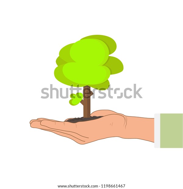 Hand Holding Growing Tree Environmental Concept Stock Vector (Royalty ...