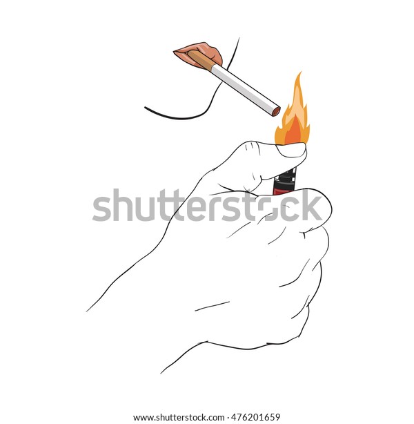 Hand Holding Lighter Fired Cigarette Vector Stock Vector (Royalty Free ...