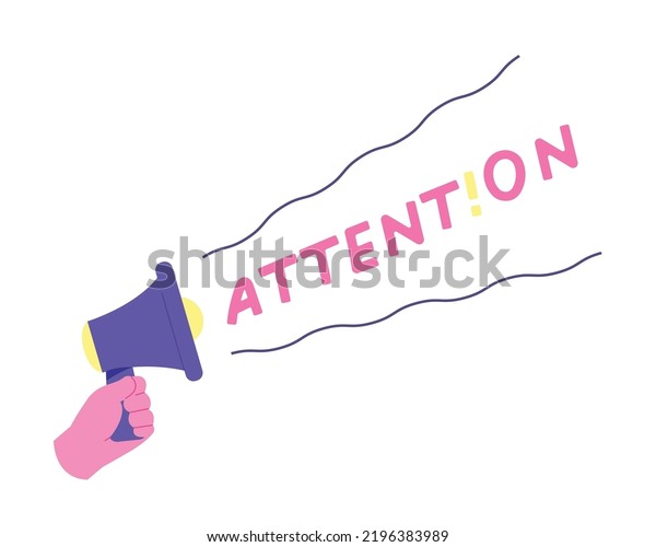 Hand Holding Megaphone Attention Message Isolated Stock Vector (Royalty ...