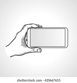 Hand Holding Mobile Front View Vector Stock Vector (Royalty Free ...