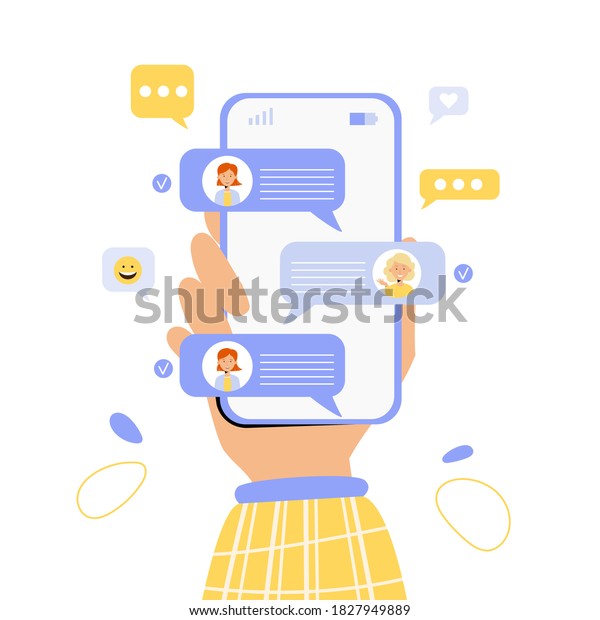 Hand Holding Mobile Phone Chat Messages Stock Vector (Royalty Free ...