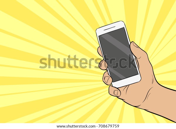 Hand Holding Mobile Phone Comics Style Stock Vector (Royalty Free ...