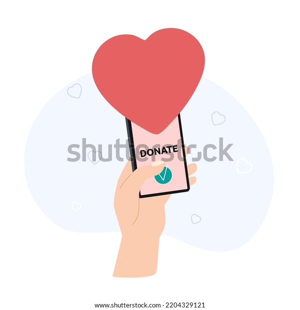 Hand Holding Mobile Smart Phone Donation Stock Vector (Royalty Free ...