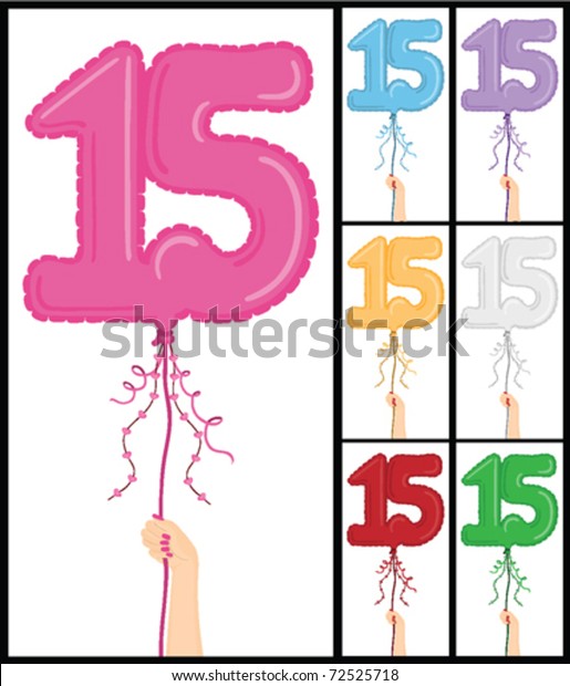 Hand Holding Number 15 Shaped Balloon Stock Vector (Royalty Free) 72525718