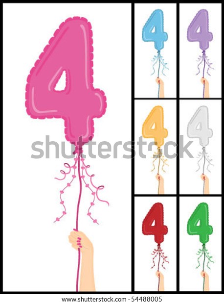 Hand Holding Number 4 Shaped Balloon Stock Vector (Royalty Free ...