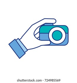Hand Holding Photo Camera Push Button Stock Vector (Royalty Free ...