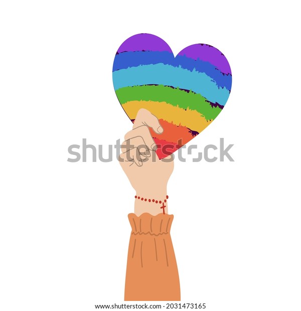 Hand Holding Rainbow Heart Equality Togetherness Stock Vector (Royalty ...