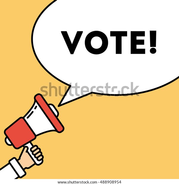 Hand Holding Red Megaphone Vote Sign Stock Vector (Royalty Free ...
