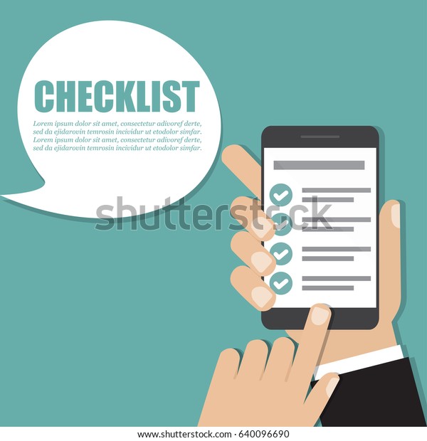 Hand Holding Smartphone Checklist Vector Illustration Stock Vector ...