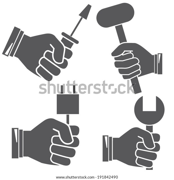 Hand Holding Tools Stock Vector (Royalty Free) 191842490 | Shutterstock