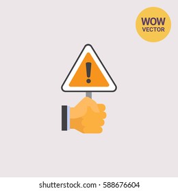 Hand Holding Warning Sign Stock Vector (Royalty Free) 588676604 ...