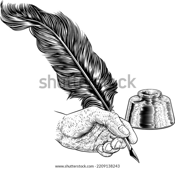 Hand Holding Writing Quill Feather Antique Stock Vector (Royalty Free ...
