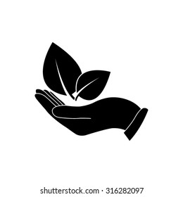 Hand Leaf Icon Nature Care Symbol: เวกเตอร์สต็อก (ปลอดค่าลิขสิทธิ์ ...