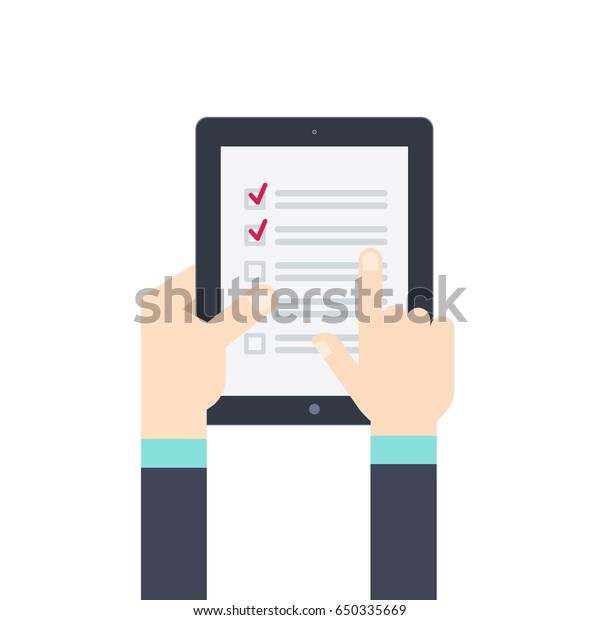 Hand Holds Tablet Checklist On Finger Stock Vector (Royalty Free ...