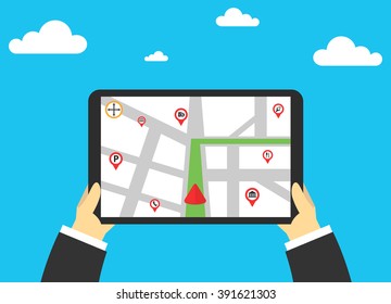 Hand Holds Tablet City Map Gps: เวกเตอร์สต็อก (ปลอดค่าลิขสิทธิ์ ...