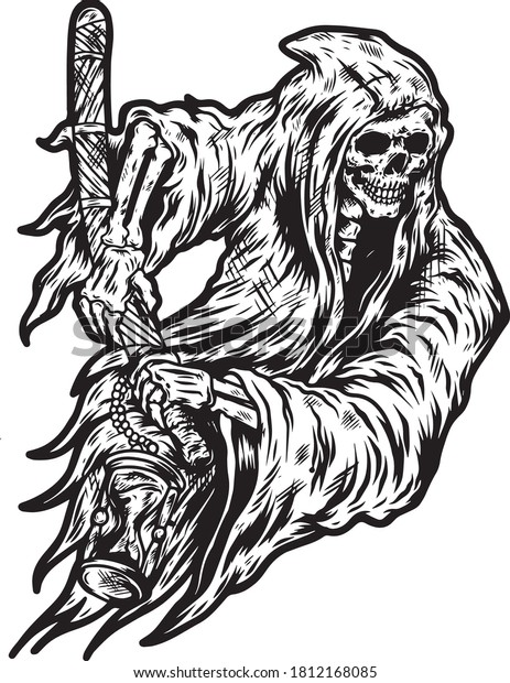 Hand Inked Grim Reaper Illustration Stock Vector (Royalty Free ...