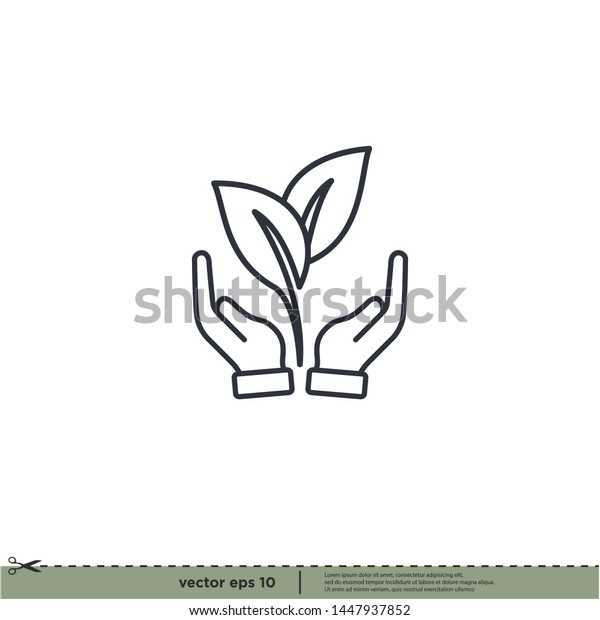 Hand Leaf Icon Save Nature Symbol Stock Vector (Royalty Free) 1447937852