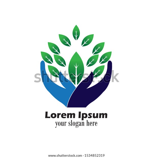 Hand Leaves Icon Vector Logo Template Stock Vector (Royalty Free ...