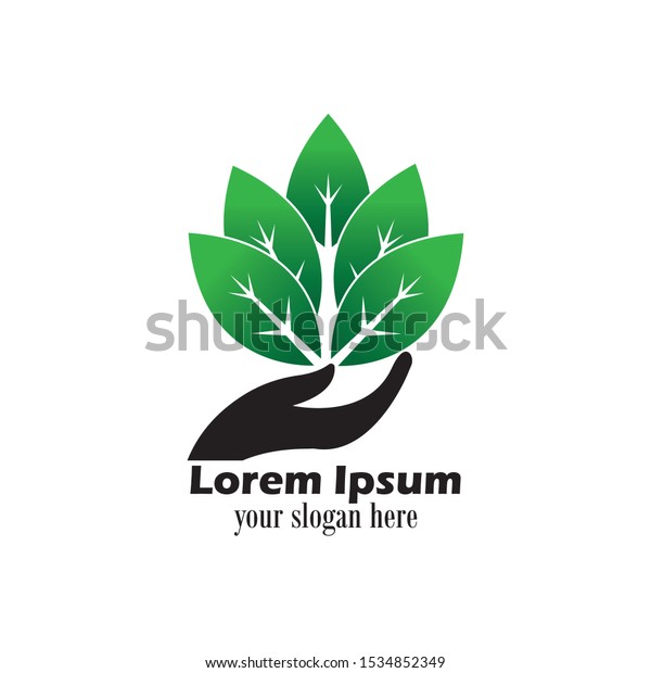 Hand Leaves Icon Vector Logo Template Stock Vector (Royalty Free ...