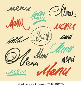 Hand Lettering Word Menu Vector Set Stock Vector (Royalty Free ...