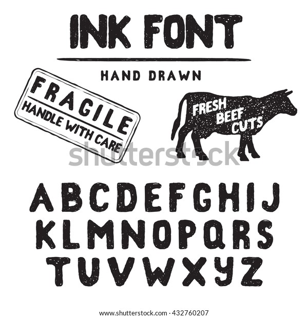 Hand Made Ink Stamp Font Handwritten Stock Vector (Royalty Free ...