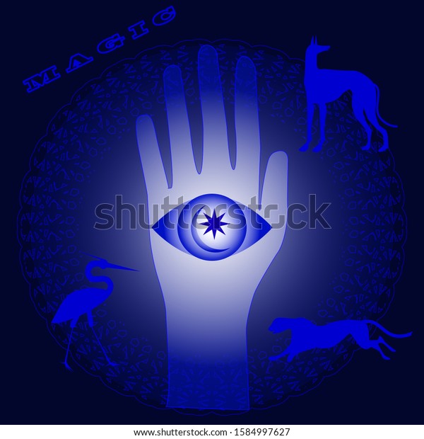 Hand Magic Symbol Blue Black Background Stock Vector (Royalty Free ...