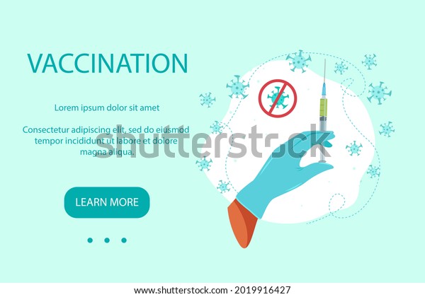 Hand Medic Holding Syringe Injection Banner Stock Vector (Royalty Free ...