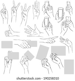 Hands Collection Outline On Vintage Background Stock Vector (Royalty ...