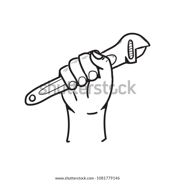 Hand Open End Spanner Doodle Icon Stock Vector (Royalty Free ...