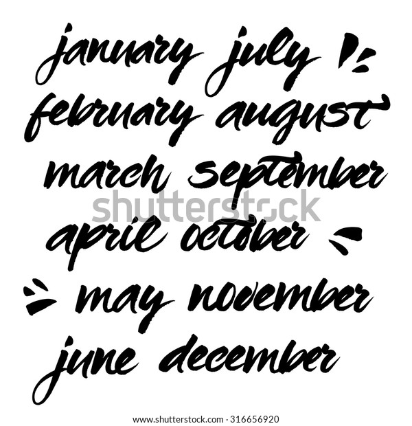 Hand painted names of months. Brush handwritten calligraphy. Vector ...