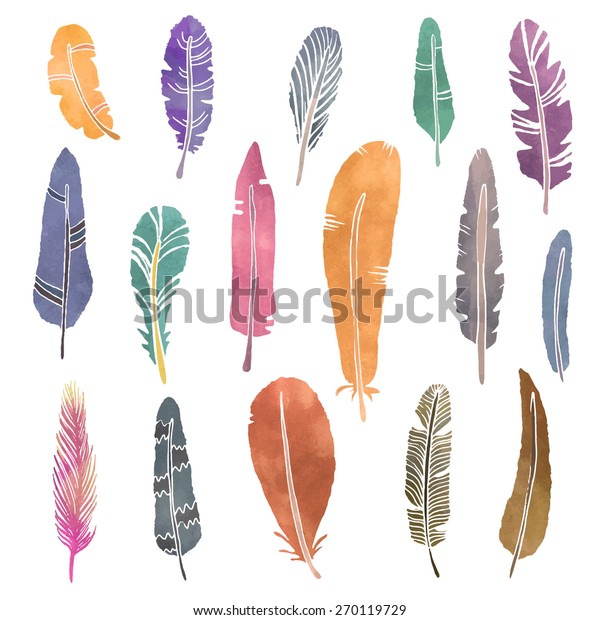 Hand Painted Watercolor Bird Feathers Closeup Stock Vector (Royalty ...